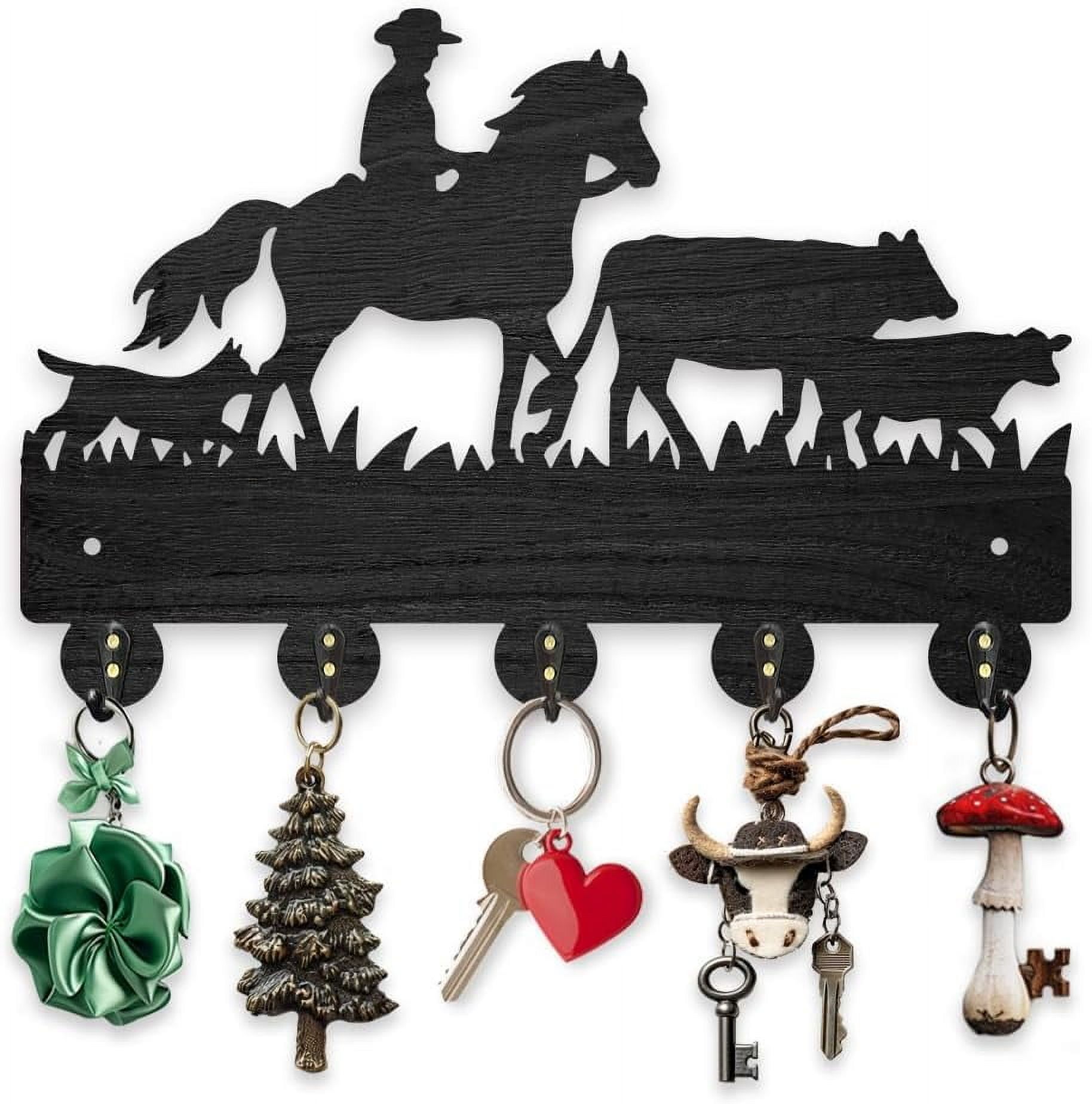 Wooden Cowboy Horse Cow Key Hooks 11.8 x 7.8inch Horseback Riding Ranch ...