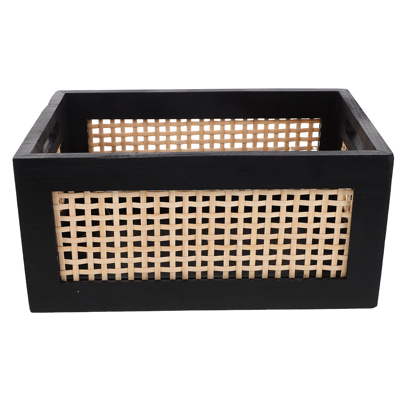 DEEPCRAFF Black Rectangular Wood Storage Basket with Handles for Desk ...