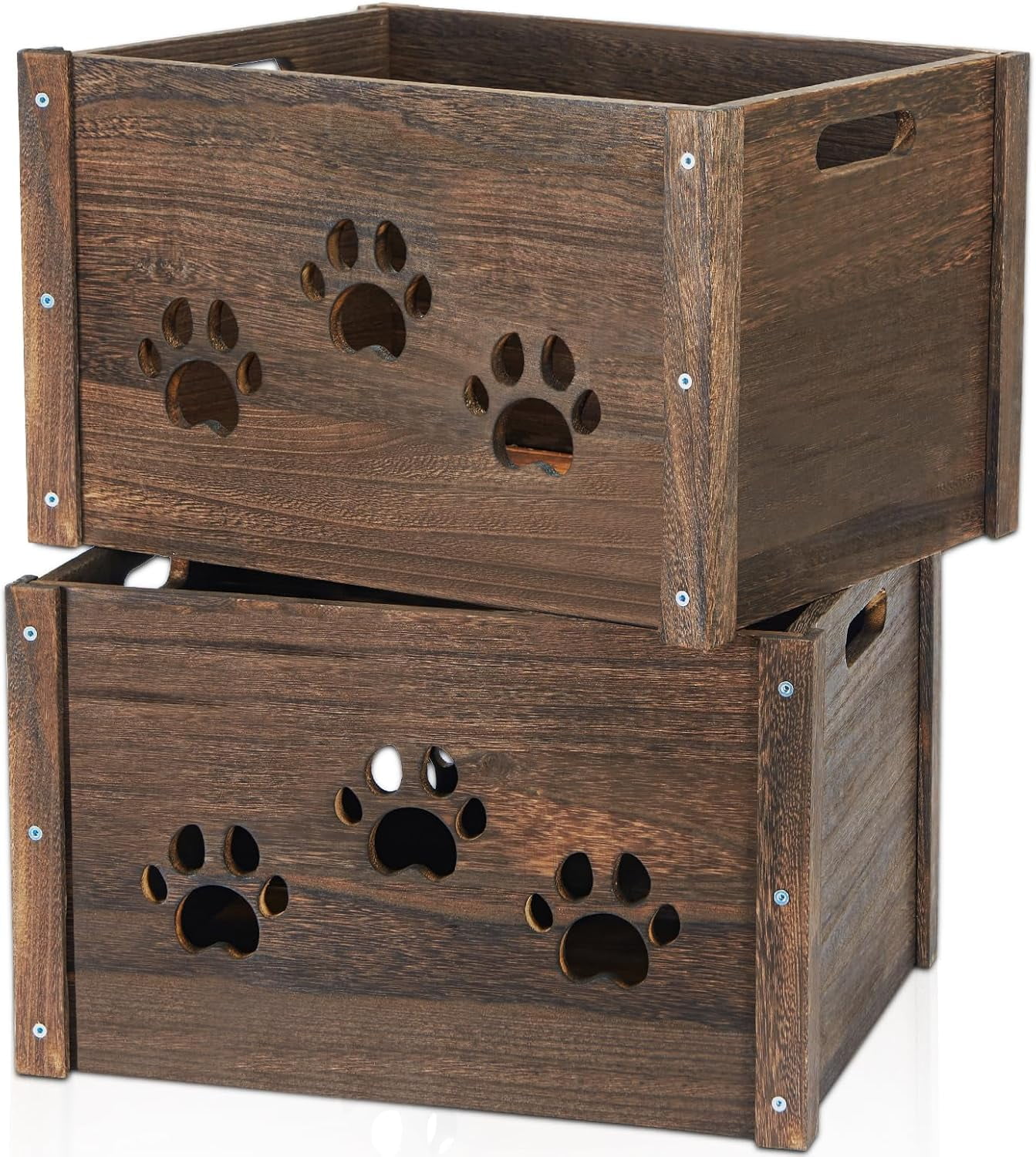 Wooden Crates 2 Pack, Hollow Claw Wooden Crates for Display, Farmhouse ...