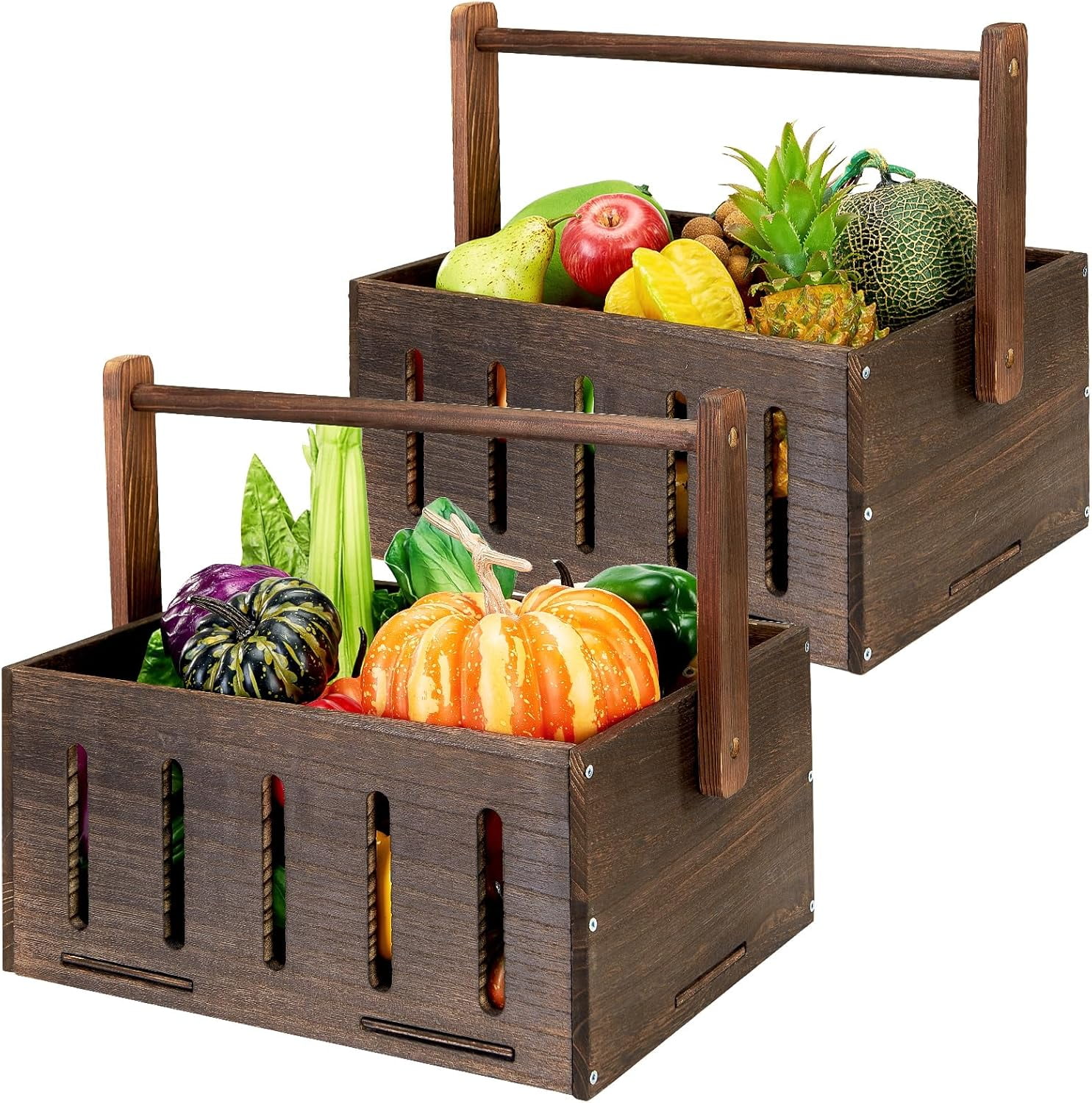 Wooden Crates, 2 Pack Rustic Wooden Crates Garden Basket for Storage ...