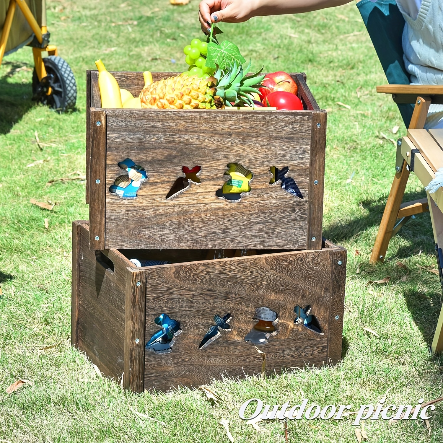 Wooden Crates, Farmhouse Wooden Crates for Storage with Carved Cute ...