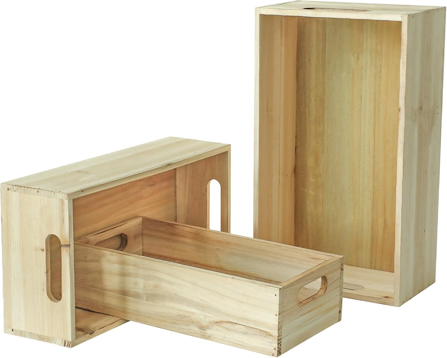 Wooden Crates, Wood Nesting Storage Crates Unfinished Set of 3 Wooden ...