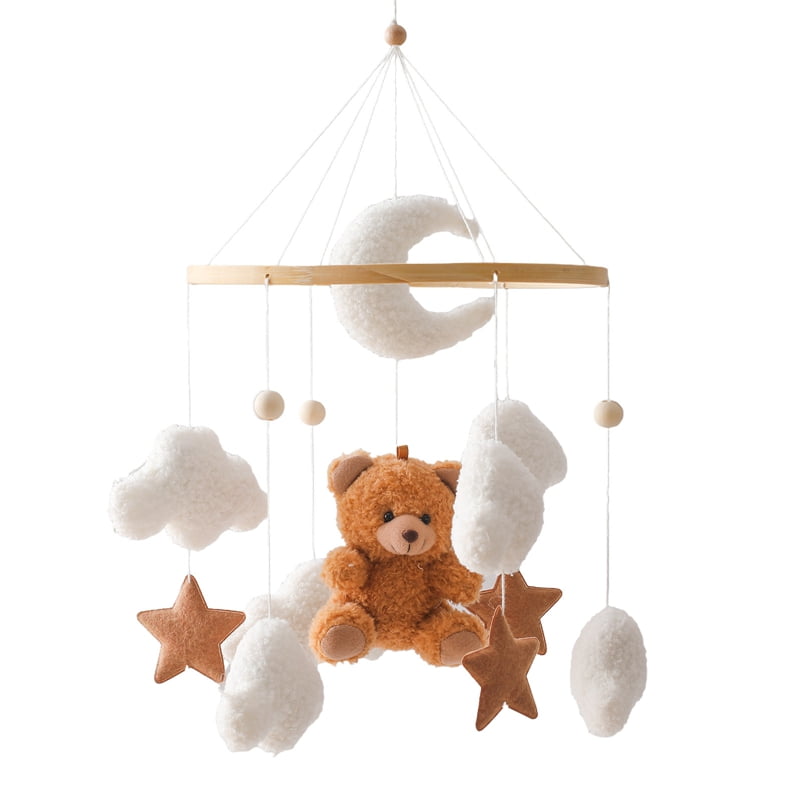 Wooden Crib Mobile Baby Bed Bell Rattle Toy Soft Felt Cartoon Bear ...