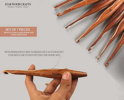 Wooden Crochet Hooks, (Set of 7) Ergonomic Crochet Hook for Arthritic ...
