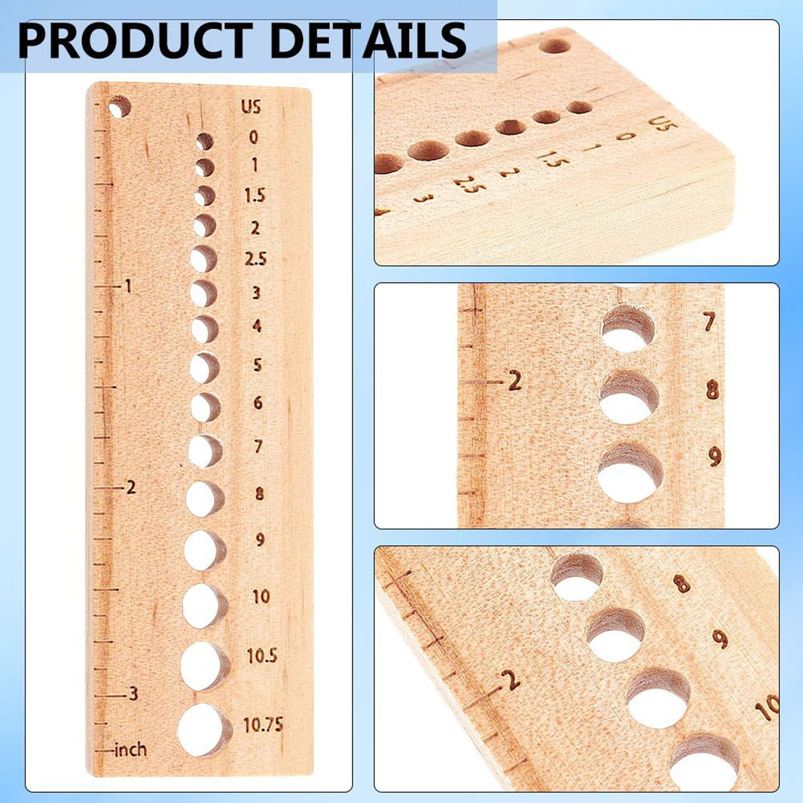 Wooden Crochet Ruler, Geometric Template Ruler, Knitting Needle Gauge ...