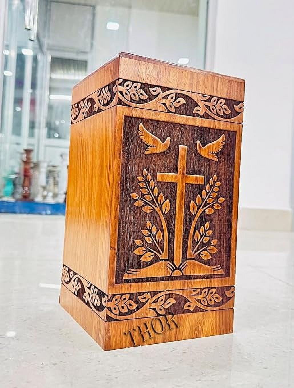 Wooden Cross Carved Adult urn Bird Wood Cremation Urns Decorative Urns ...
