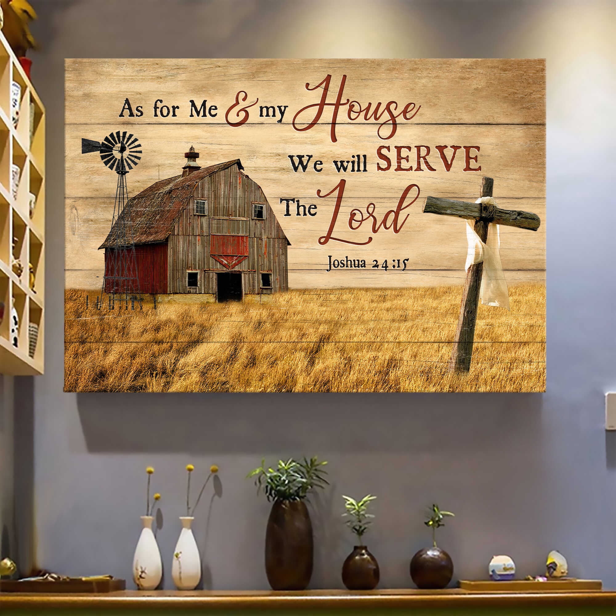 Wooden Cross Old Barn Painting As For Me And My House We Will Serve The ...