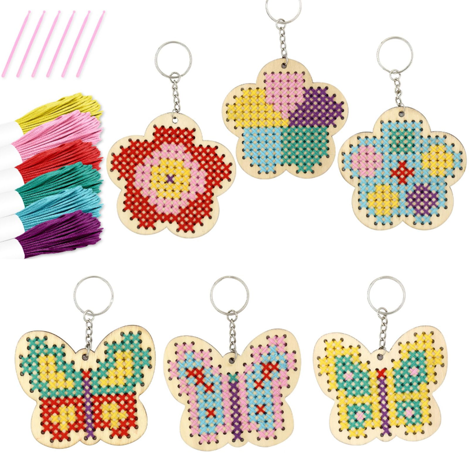 Wooden Cross Stitch Kit for Girls, Make Your Own 6 Cross Stitching ...