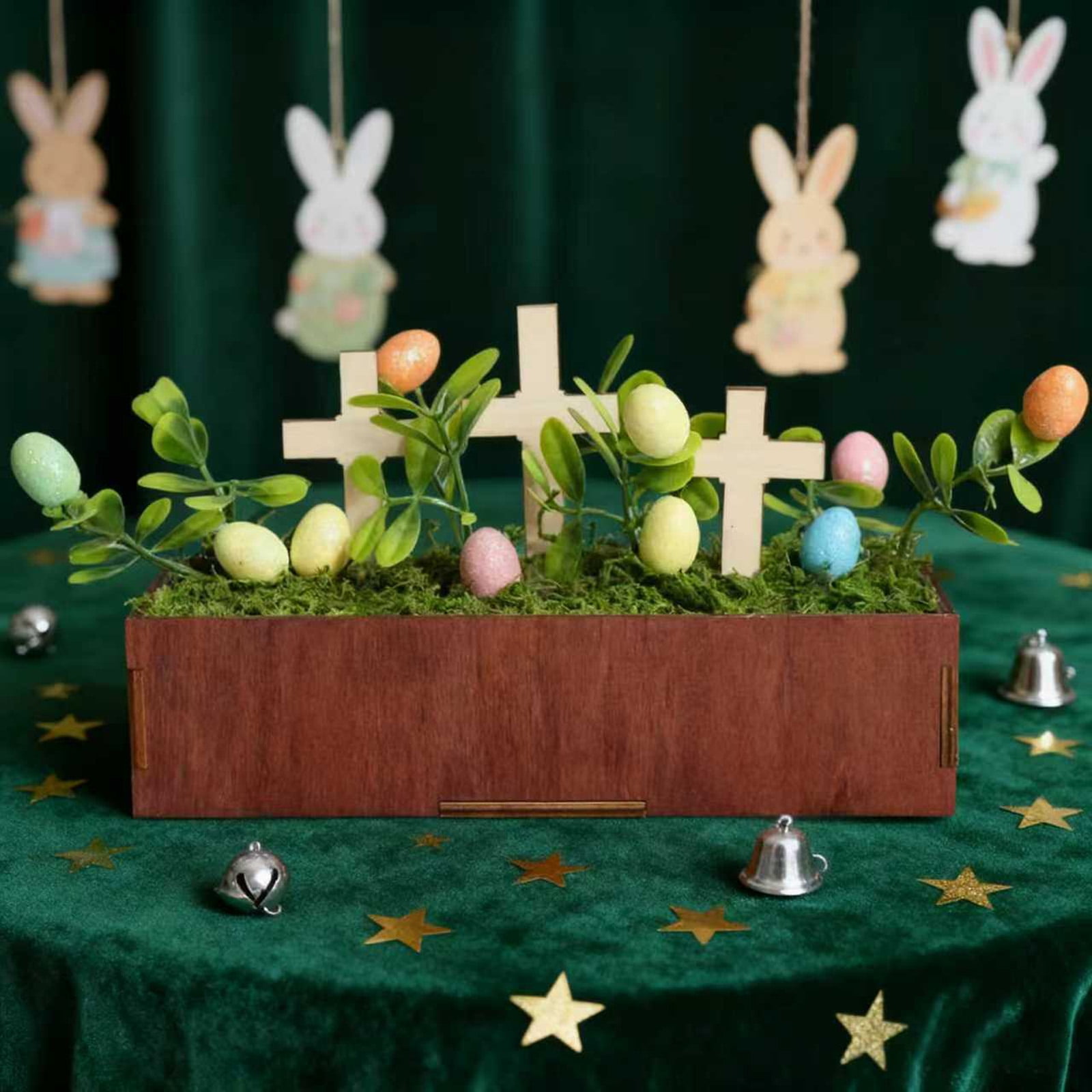 Wooden Cross and Egg Tabletop Decor with Artificial Greenery Religious ...
