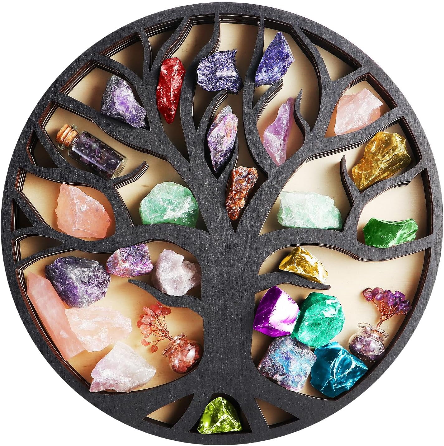 Wooden Crystal Display Shelf Tree of Life Floating Shelf for Rocks ...