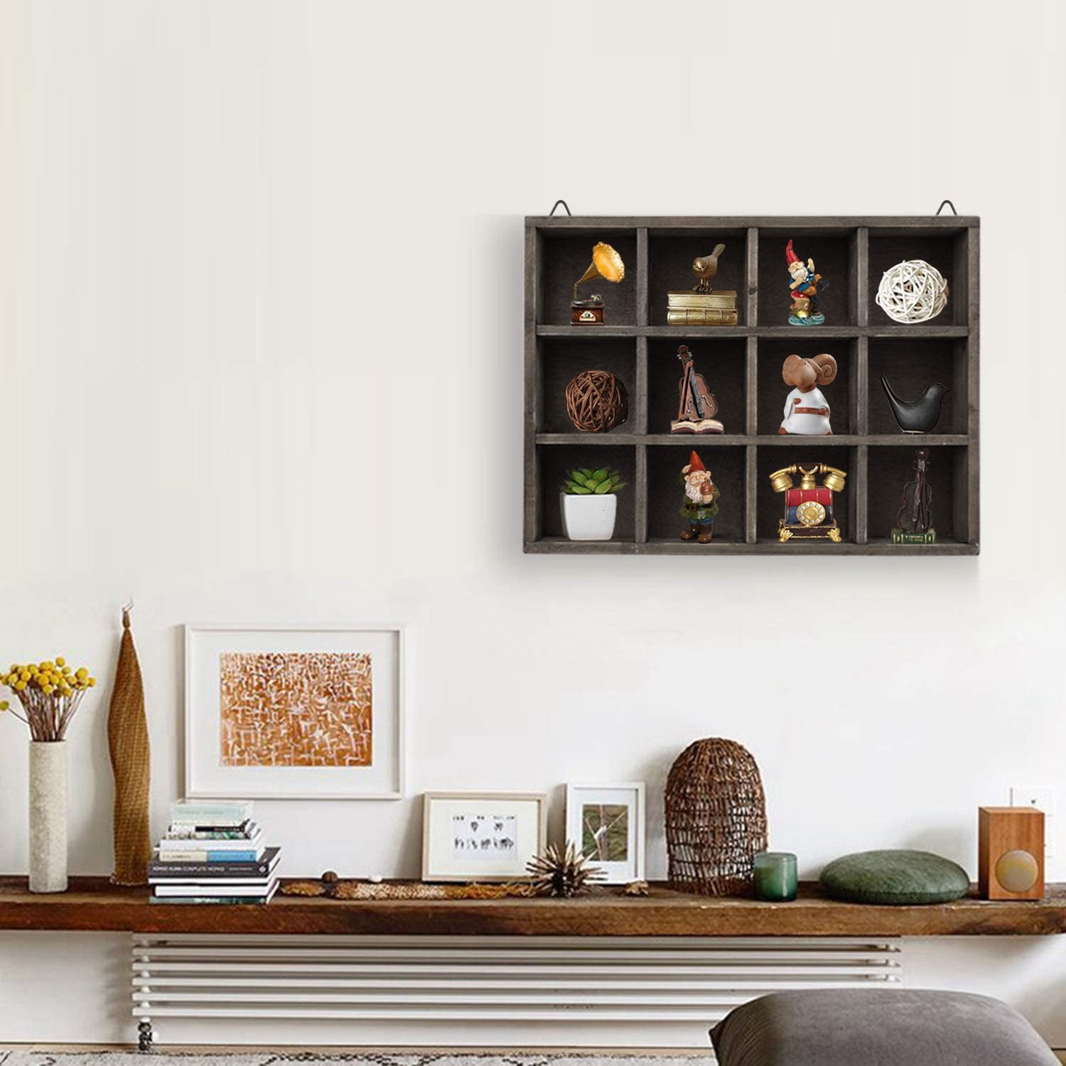 Wooden Cubby Shelf - 12-Compartment Floating Hanging Wall Display Shelf ...