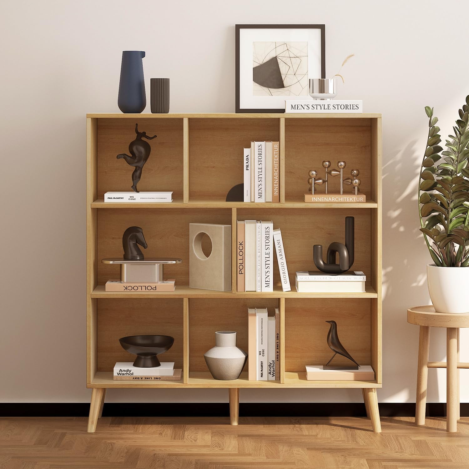 Wooden Cube Book Shelf with Legs,3 Tier Freestanding Horizontal ...