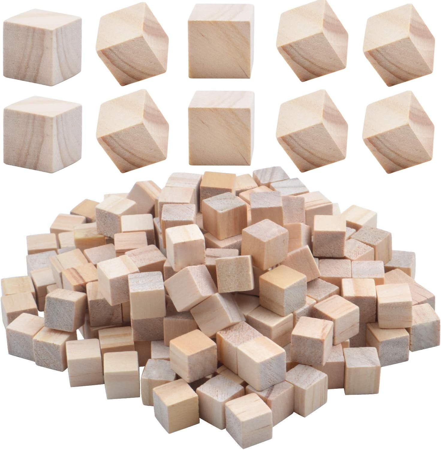 Wooden Cubes, 200 Pieces Natural Square Wooden Blocks Unfinished Craft ...