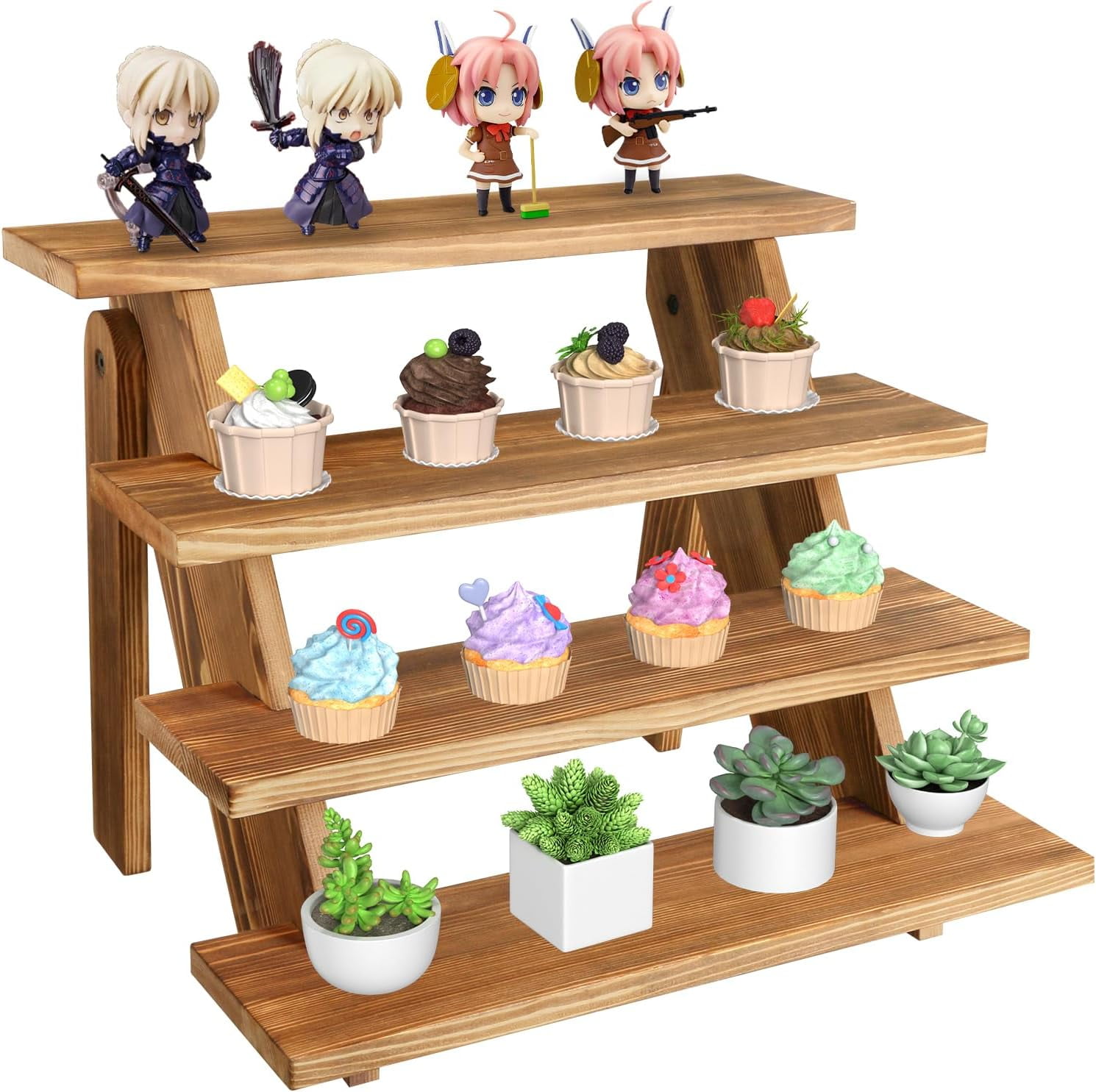 Wooden Cupcake Stand - 4 Tier Cupcake Display Stand, Rustic Tiered ...