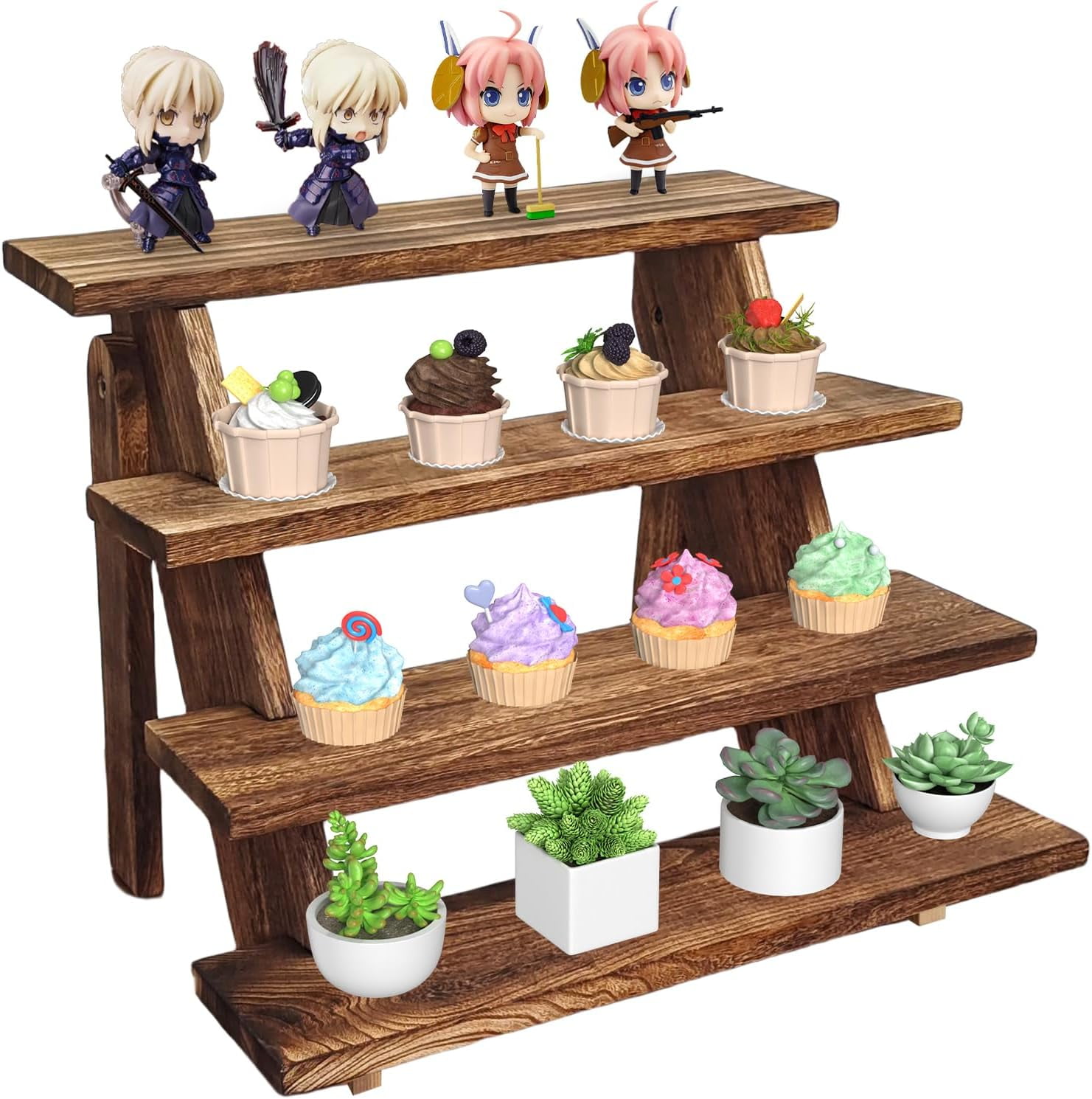 Wooden Cupcake Stand - 4 Tier Cupcake Display Stand, Rustic Tiered Display Stand, Tool Free ...