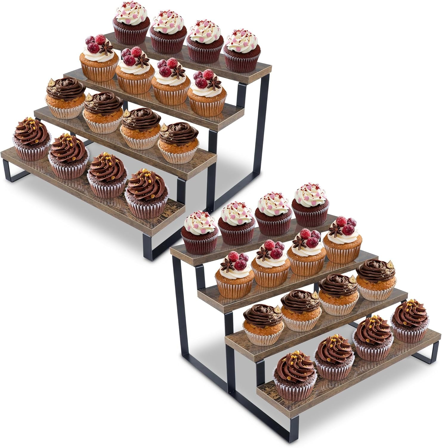 Wooden Cupcake Stand, 4 Tier Rustic Cupcakes Stands, Stepped Cupcake ...