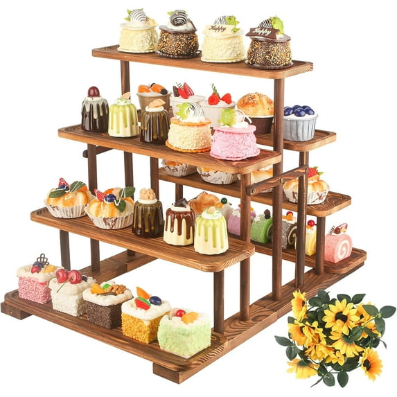 Wooden Cupcake Stand with Swing and Flower Decoration Serving Removable ...