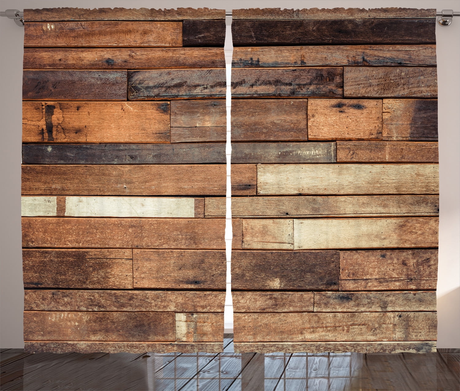 Ambesonne Wooden Print Curtains 2 Panel Set, Brown Rustic Floor, 108" x ...