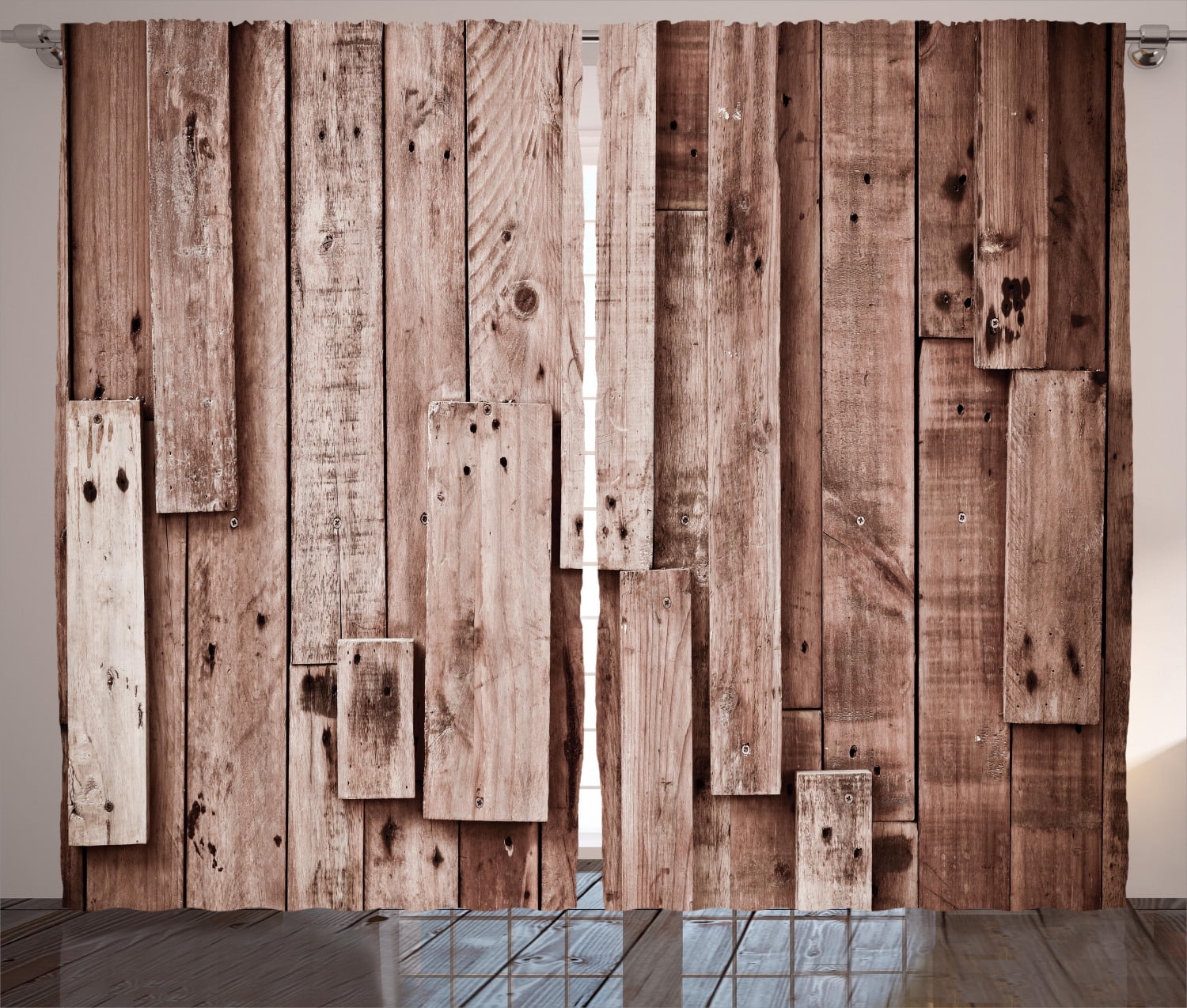 Ambesonne Wooden Print Curtains 2 Panel Set, Vintage Barn Floor Art ...
