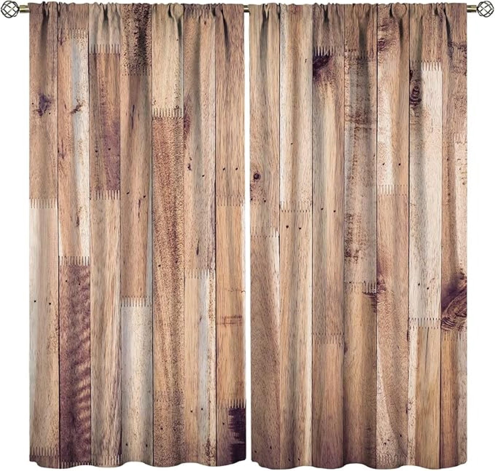 Wooden Curtains Farmhouse Rustic Country Wood Plank Curtain With Rod ...