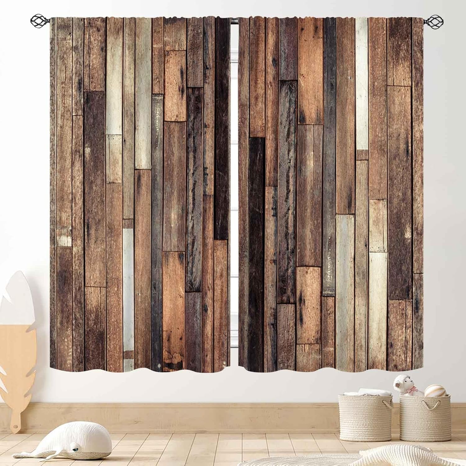 Wooden Curtains, Rustic Brown Wood Board FFarmhouse Country Cottage ...