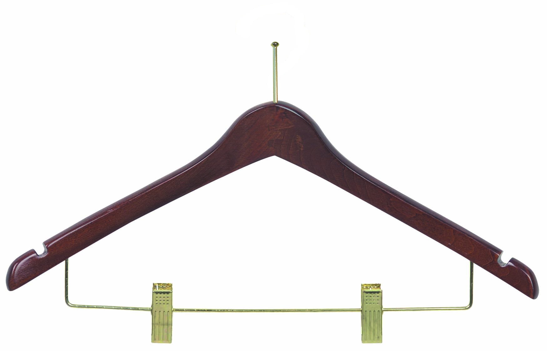 Fine Hardwood Wooden Curved Hanger - Walnut Finish, Brass Hardware ...