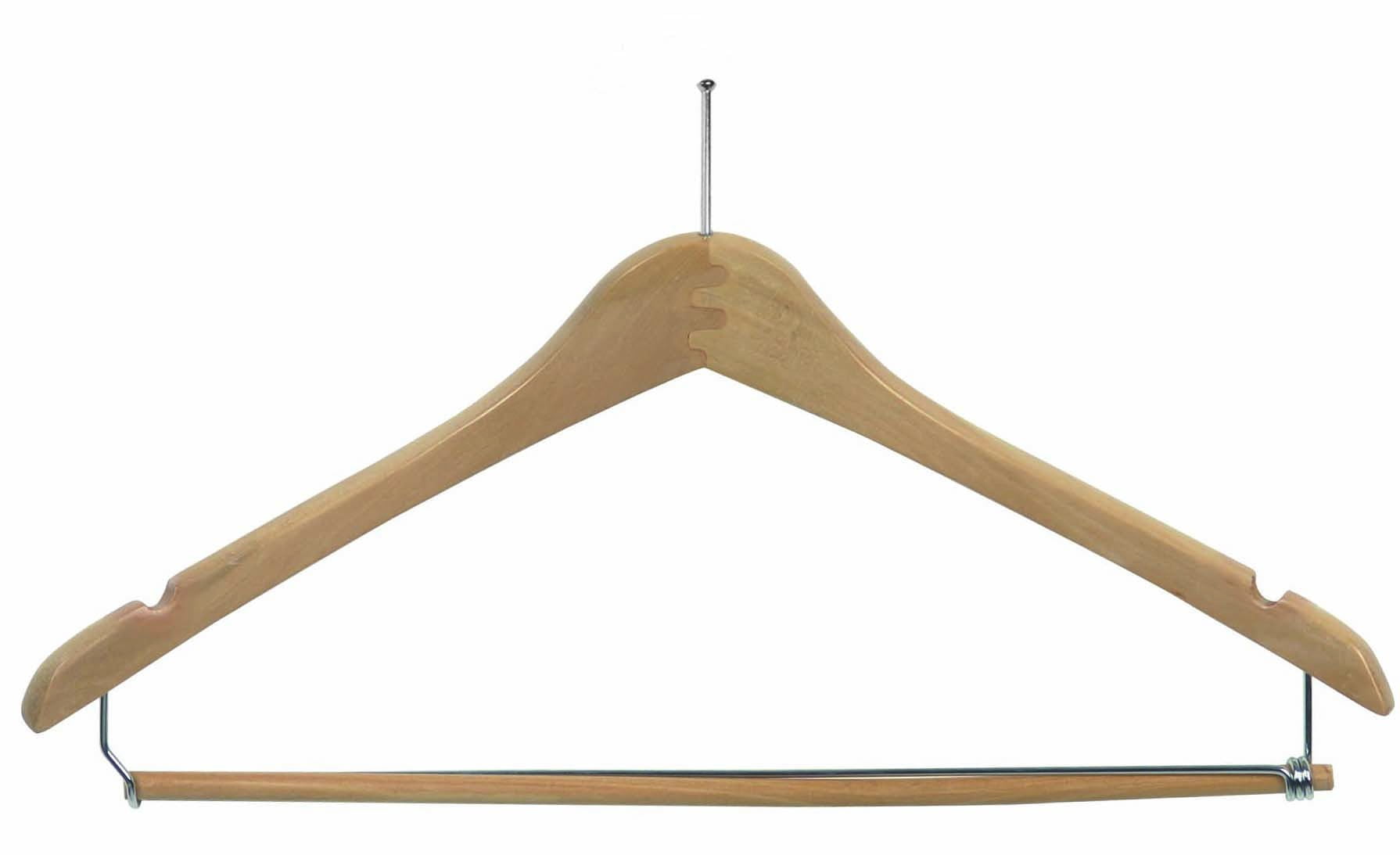 Wooden Curved Suit Hanger w/Locking Bar with Anti-Theft P-Nail Hook ...