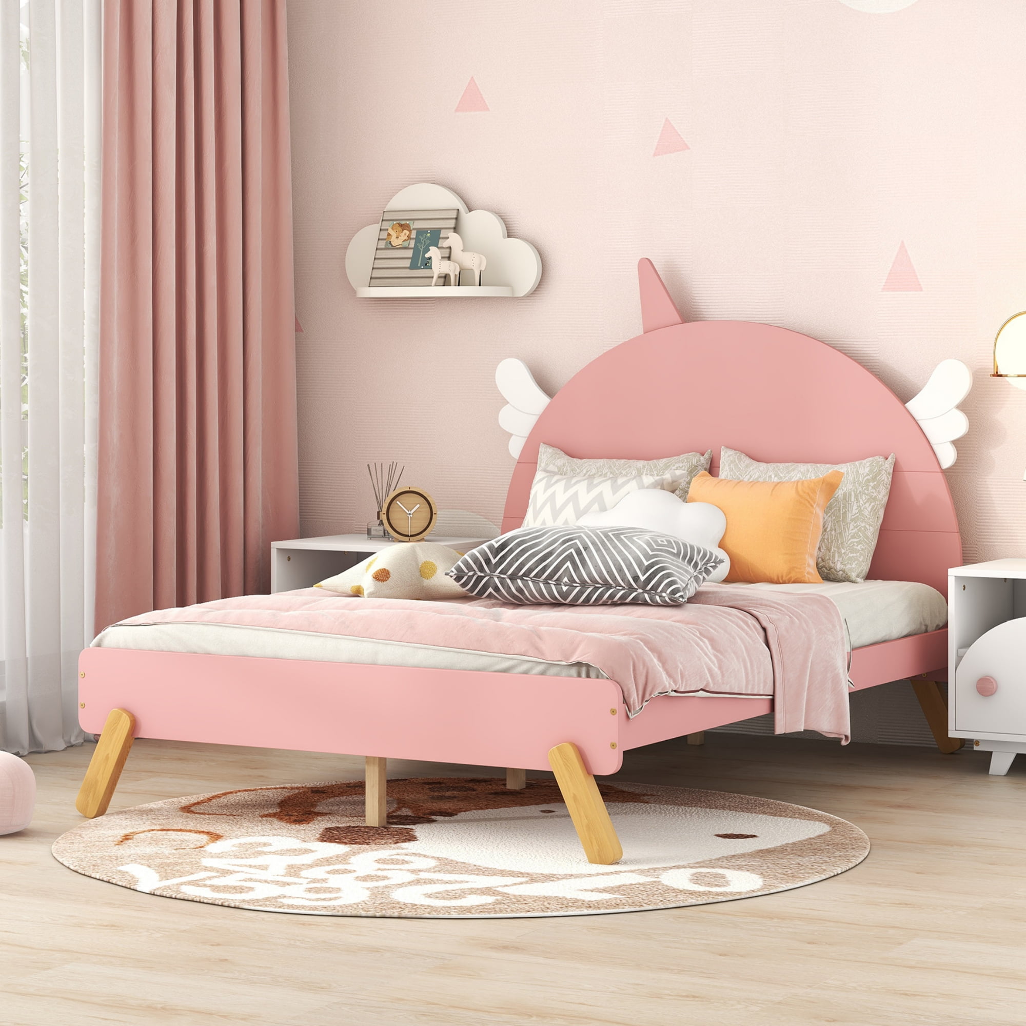 Wooden Cute Bed With Unicorn Shape Headboard,Full Size Platform Bed ...
