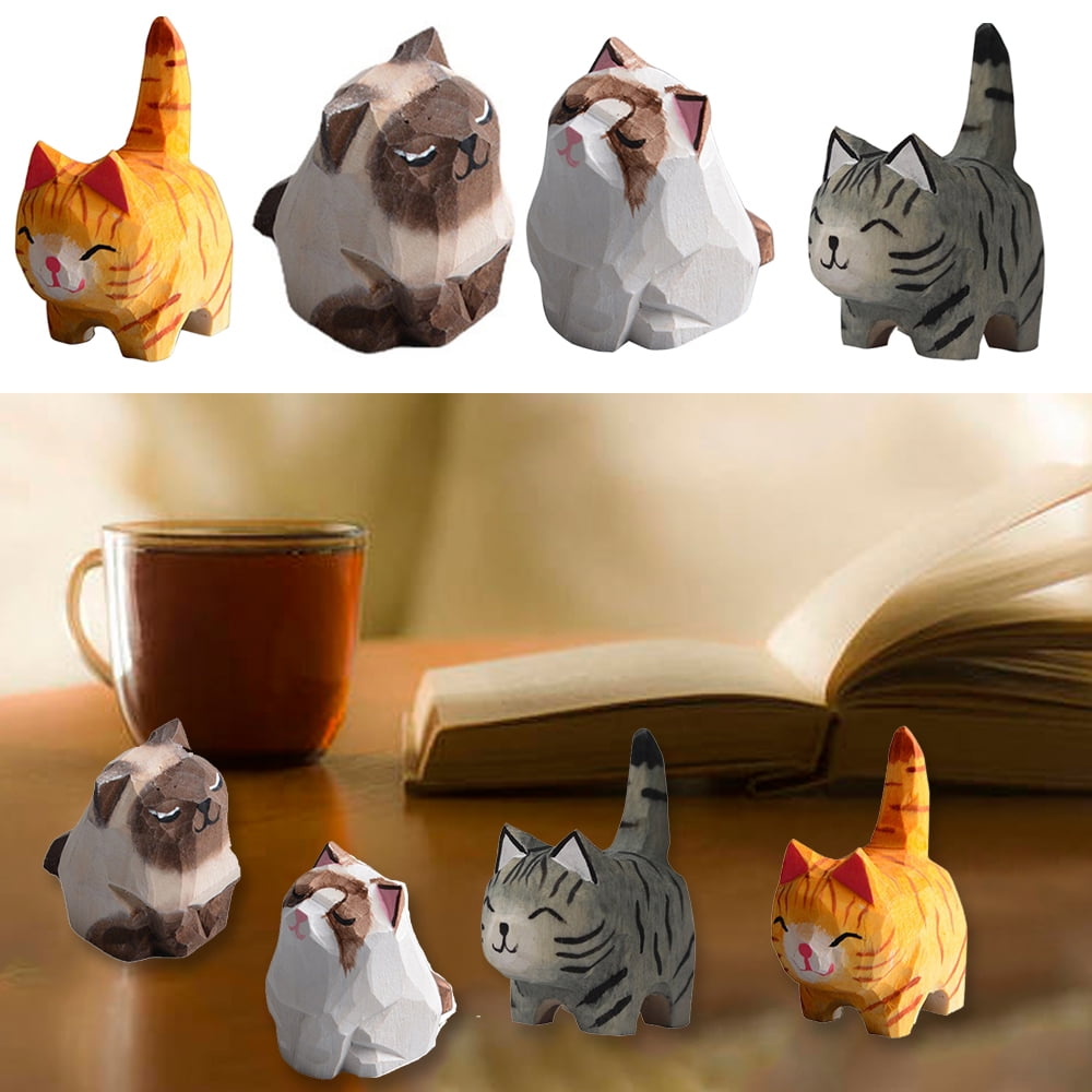 Wooden Cute Cat Decoration Mini Wood Cat Decor for Coffee Tables, Books ...