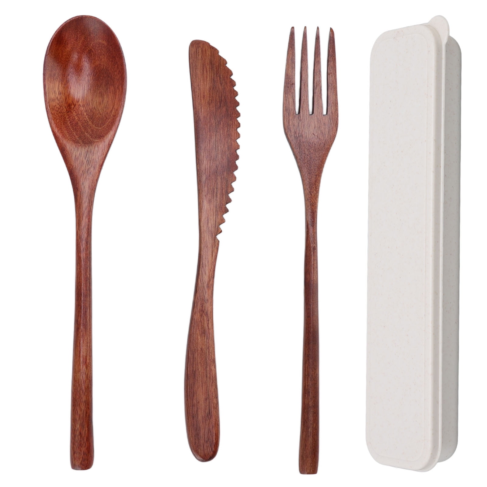 Wooden Cutlery Set Portable, Travel Utensils Cutlery Set, 3 Piece of ...