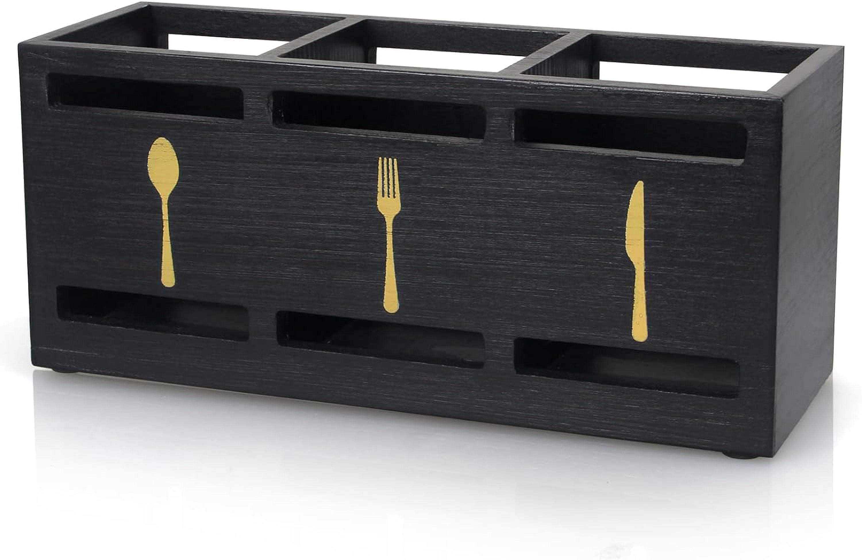 Wooden Cutlery Silverware Holder Flatware Utensil Caddy Black Utensil ...
