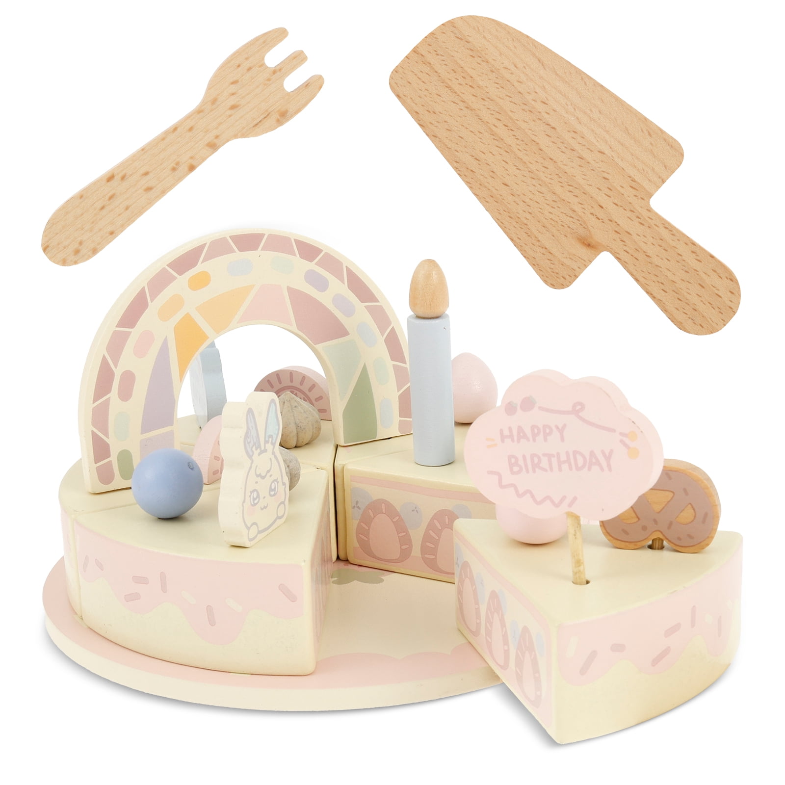 Wooden Cutting Cake Play Toy Set Safe Party Cake Pretend Toy Play Food ...