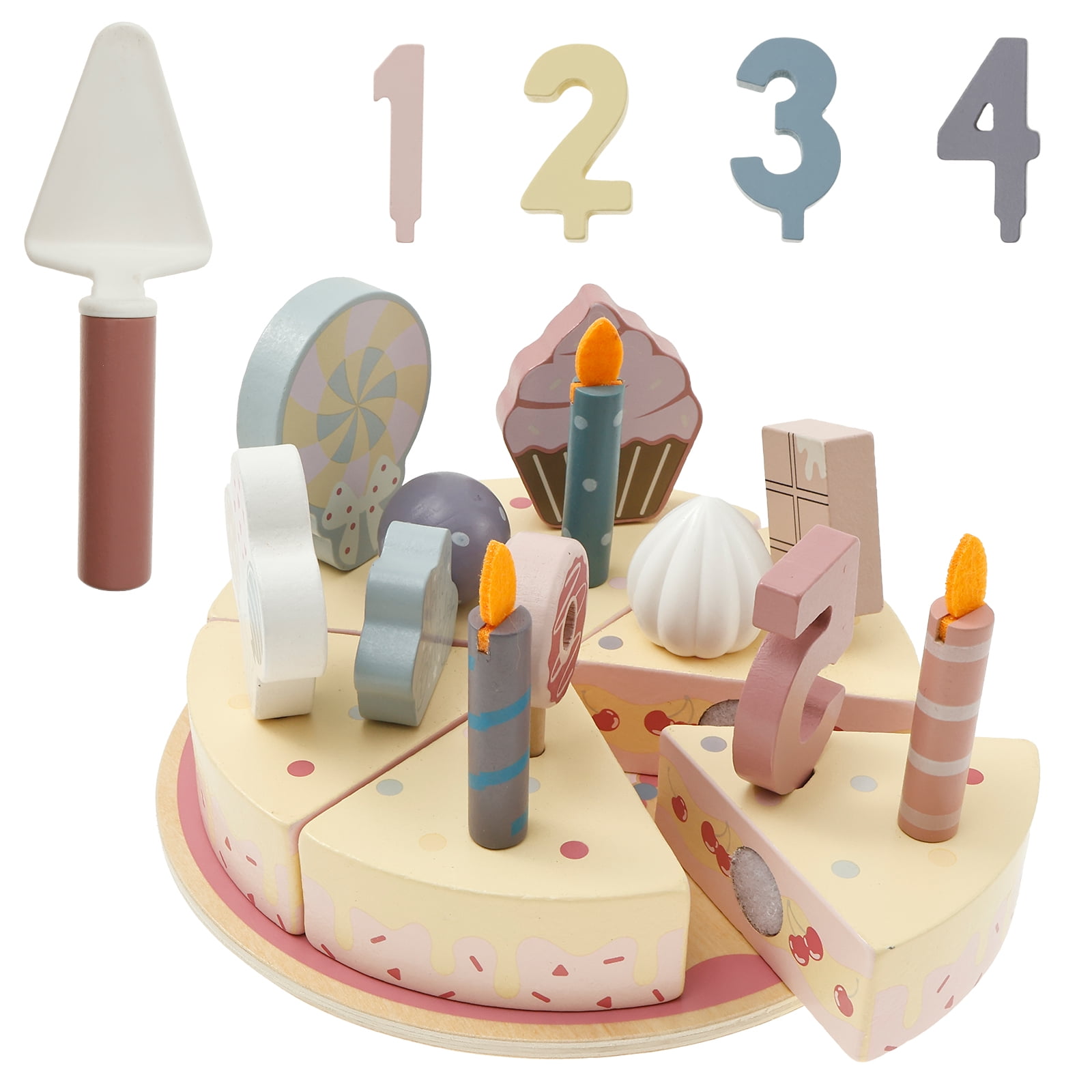 Wooden Cutting Cake Play Toy Set Safe Party Cake Pretend Toy Play Food ...