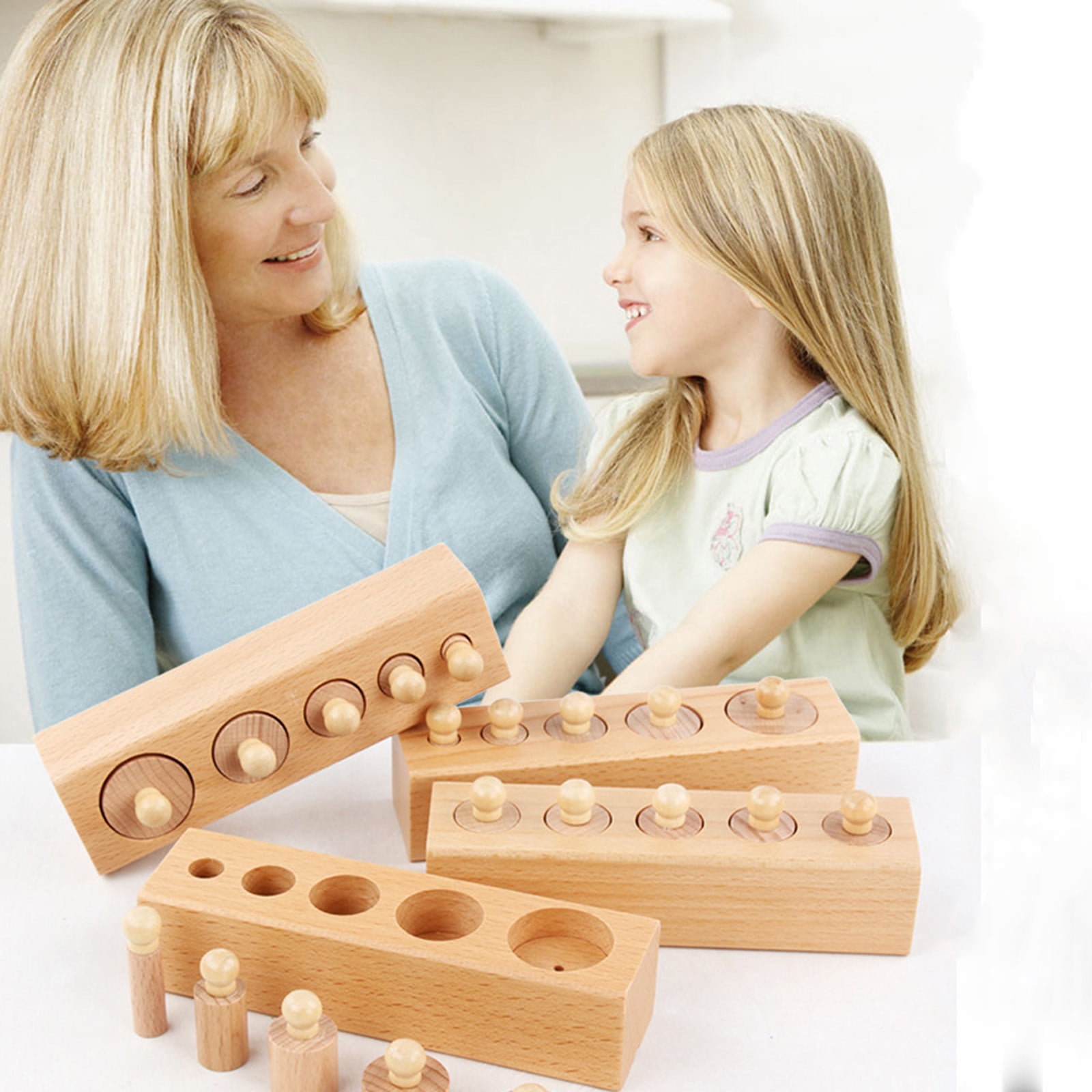 Wooden Cylinder Socket Toy Set Montessori Early Learning STEM Size ...