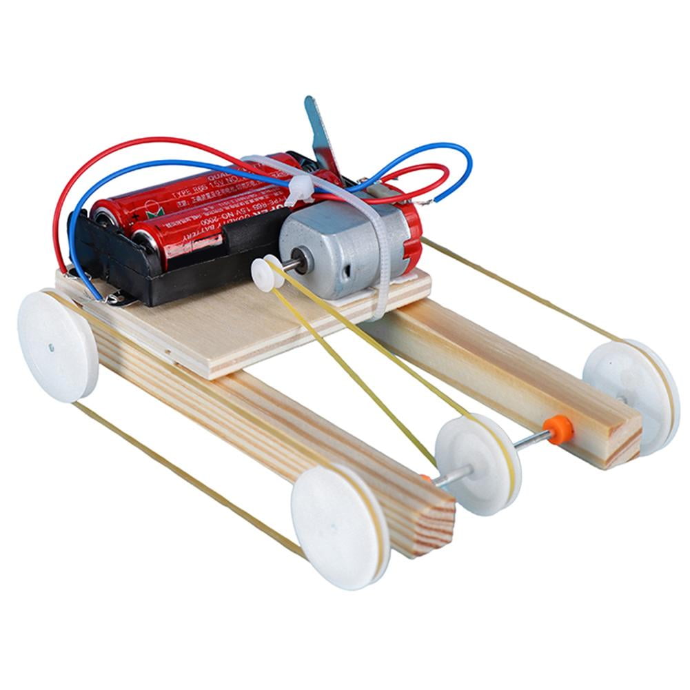 Wooden DIY Electric Pulley Four Wheel Drive Car Assembly Model Kit Kids ...