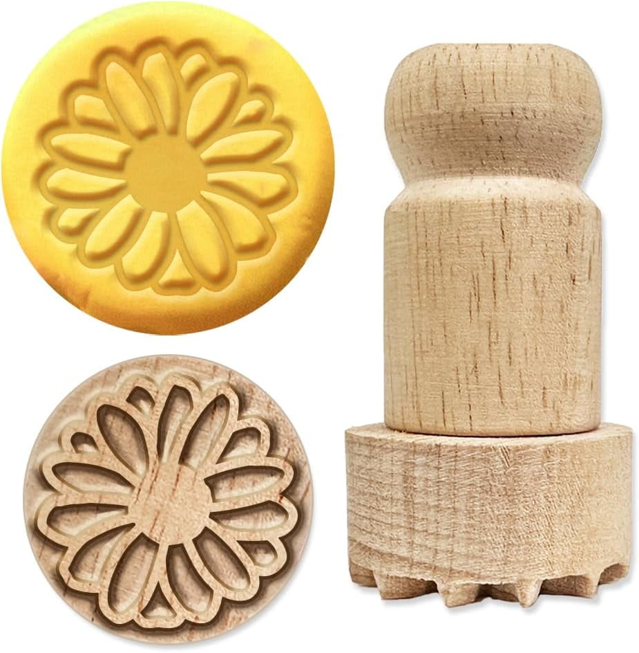 Wooden Daisy Stamps 1 Inch Round Wooden Clay Stamp Natural Wood Stamp ...