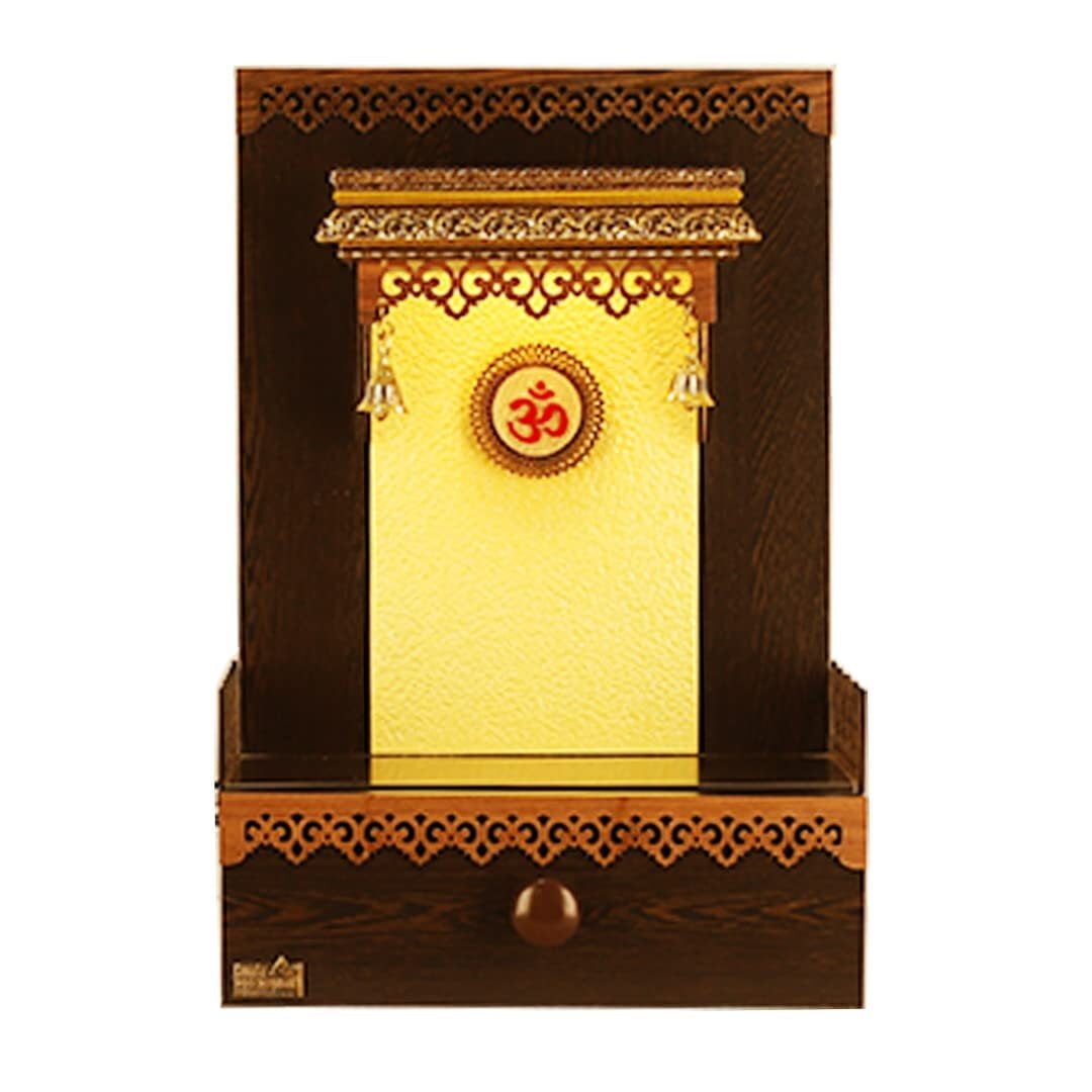Wooden Dark Brown Textured Mandir / Temple With LED Lights for Home and ...