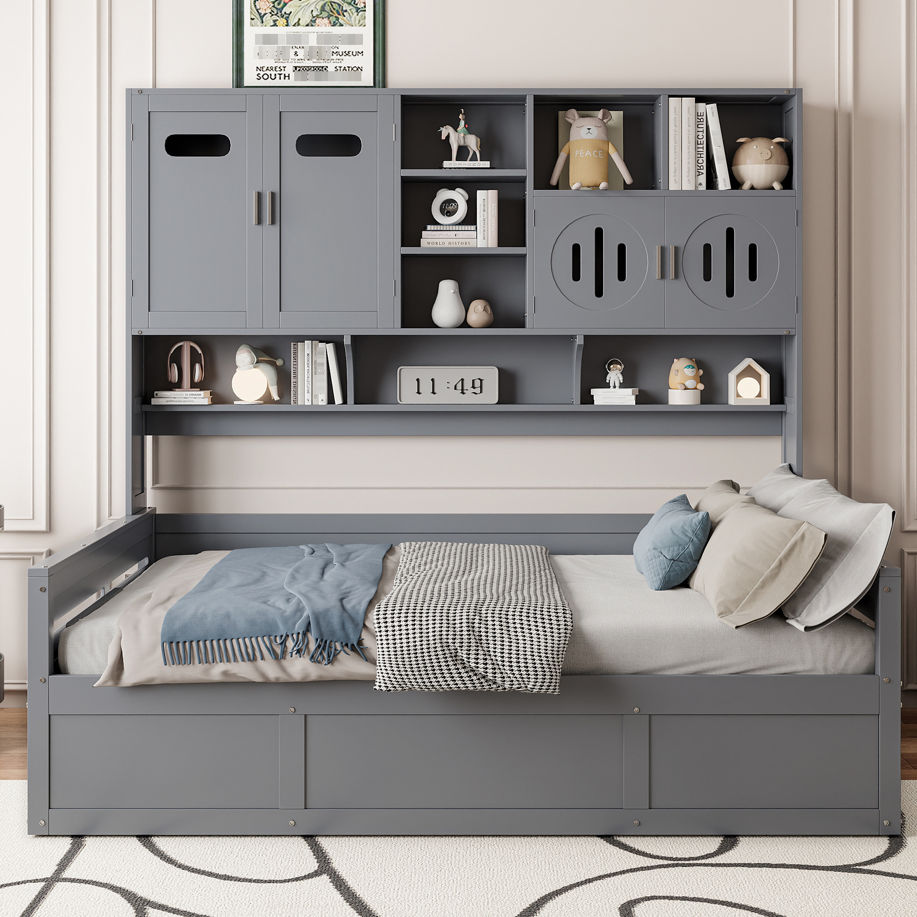 Wooden Daybed With Hydraulic Design And Integrated Cabinet-shelf ...