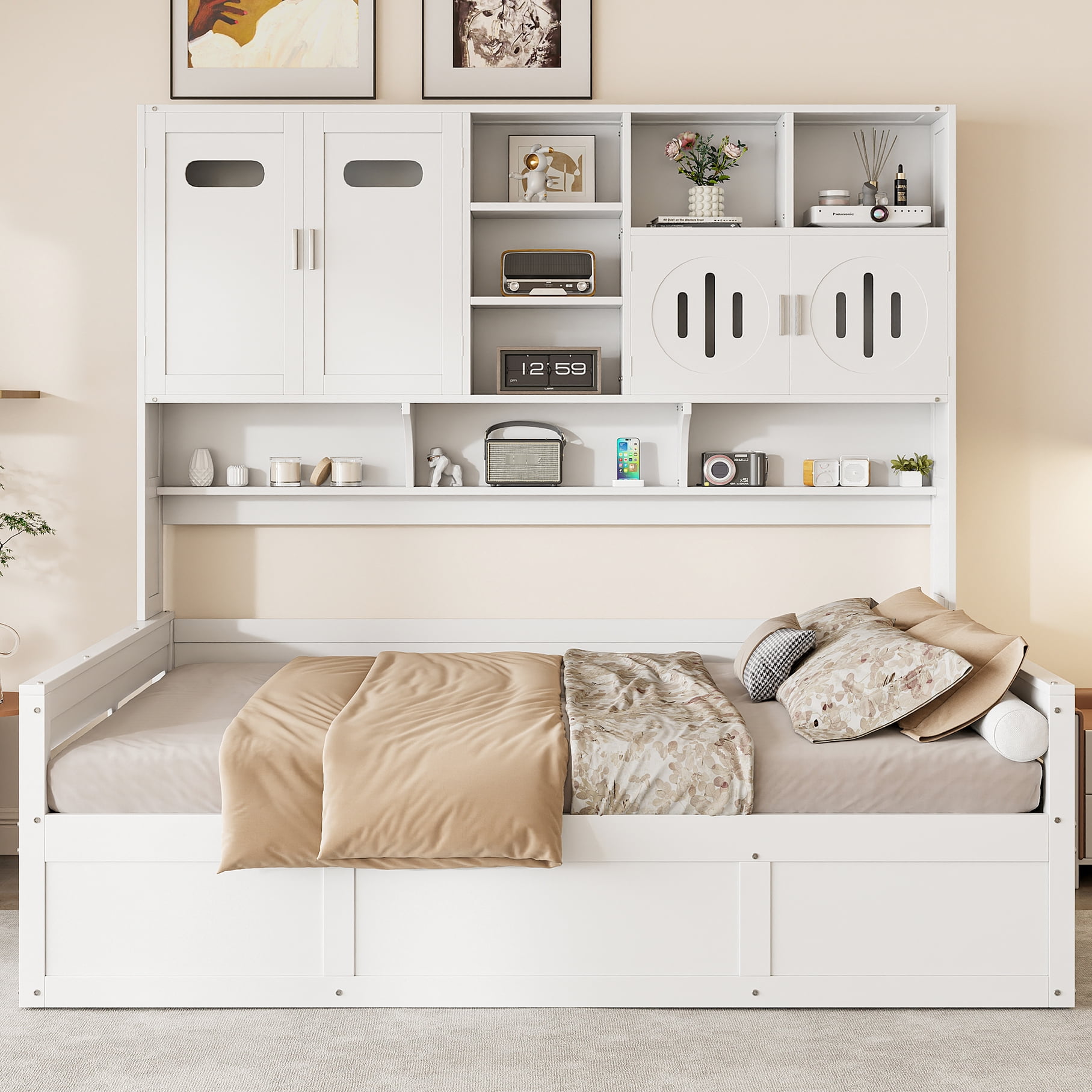 Wooden Daybed With Hydraulic Mechanism And Space Storage Cabinet ...