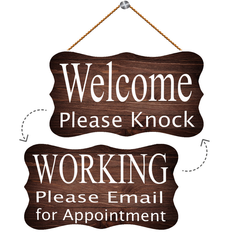 Wooden Decor Signs Welcome Please Knock Working Please Email For ...