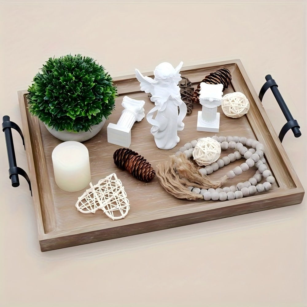 Homneer Wooden Decorative Tray with Handles for Coffee Table, Decor ...