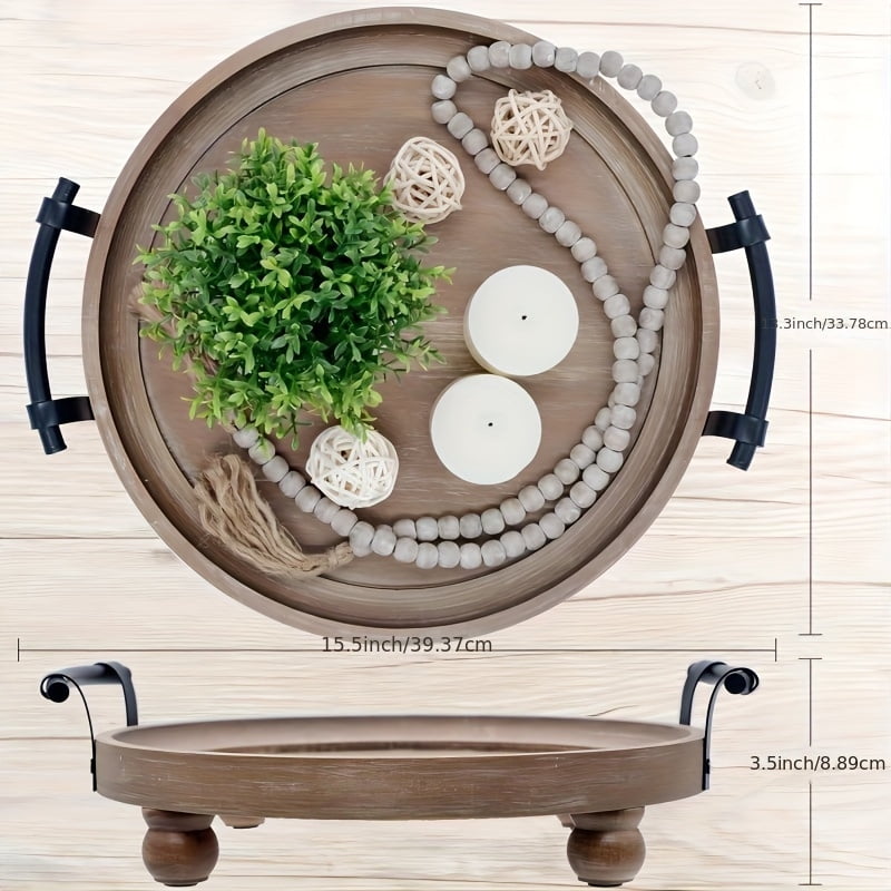Wooden Decorative Tray for Coffee Table, Wood Serving Tray with Metal ...