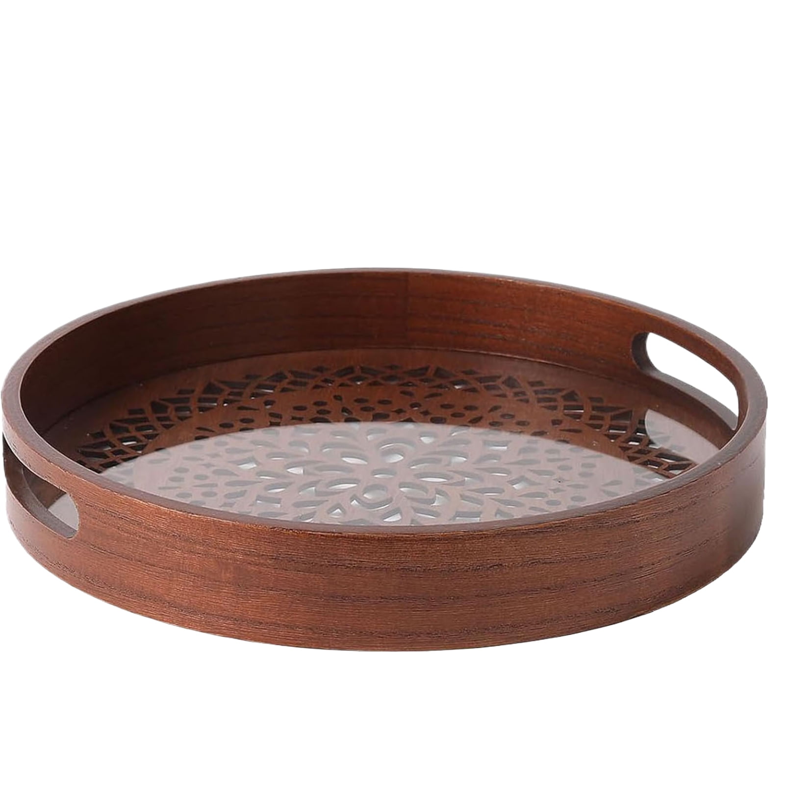 Wooden Decorative Tray,Round Farmhouse Serving Tray,Rustic Serving Tray ...