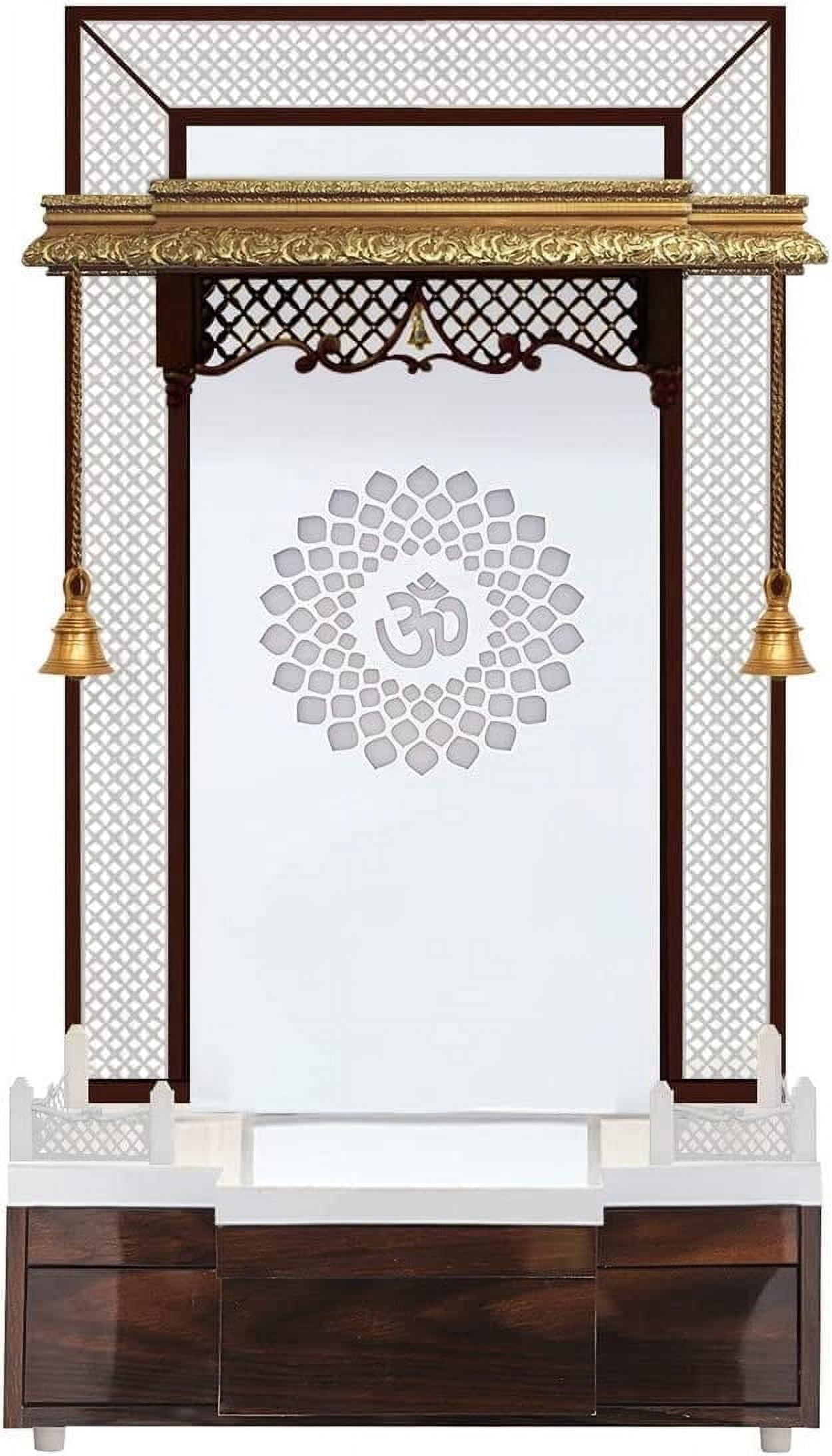 Wooden Designer Gold Textured Mandir For Home And Office With LED ...