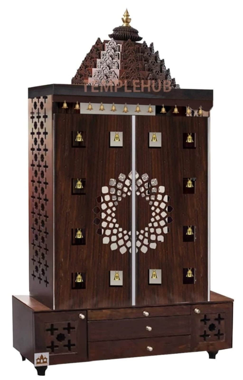 Devyom Wooden Designer Modern Temple with Doors Back Lit LED Under ...