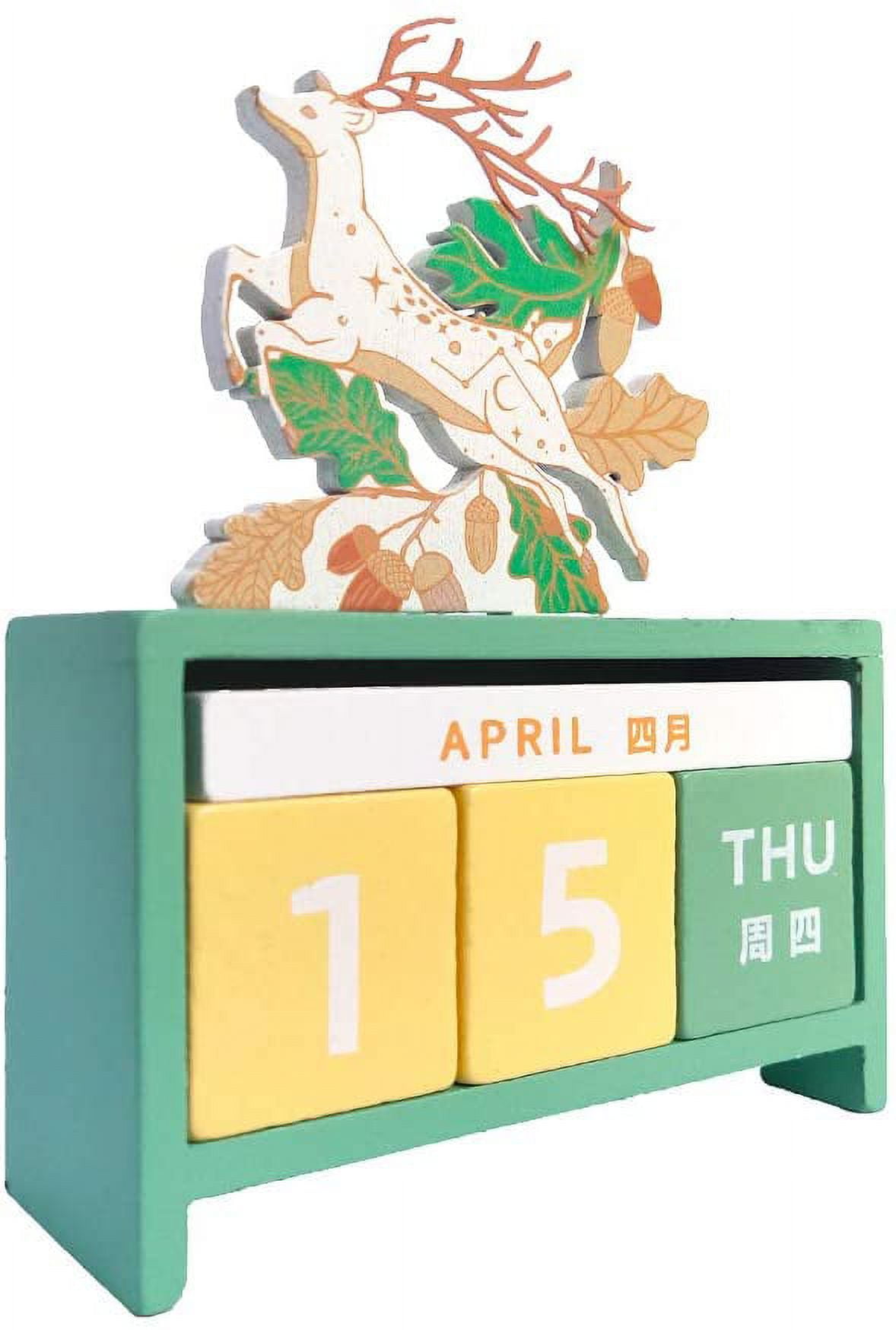 Wooden Desk Blocks Calendar Perpetual Block Month Date Week Display for ...