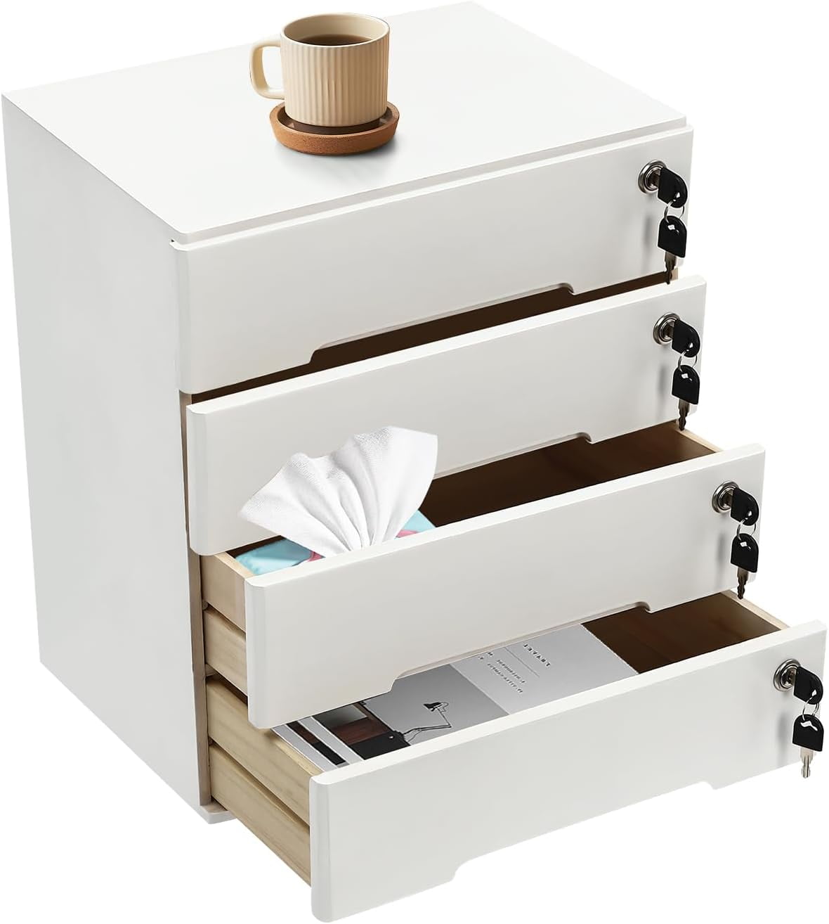 Wooden Desk Organizer with 4 Drawers, Desktop Storage Cabinet,Rustic ...