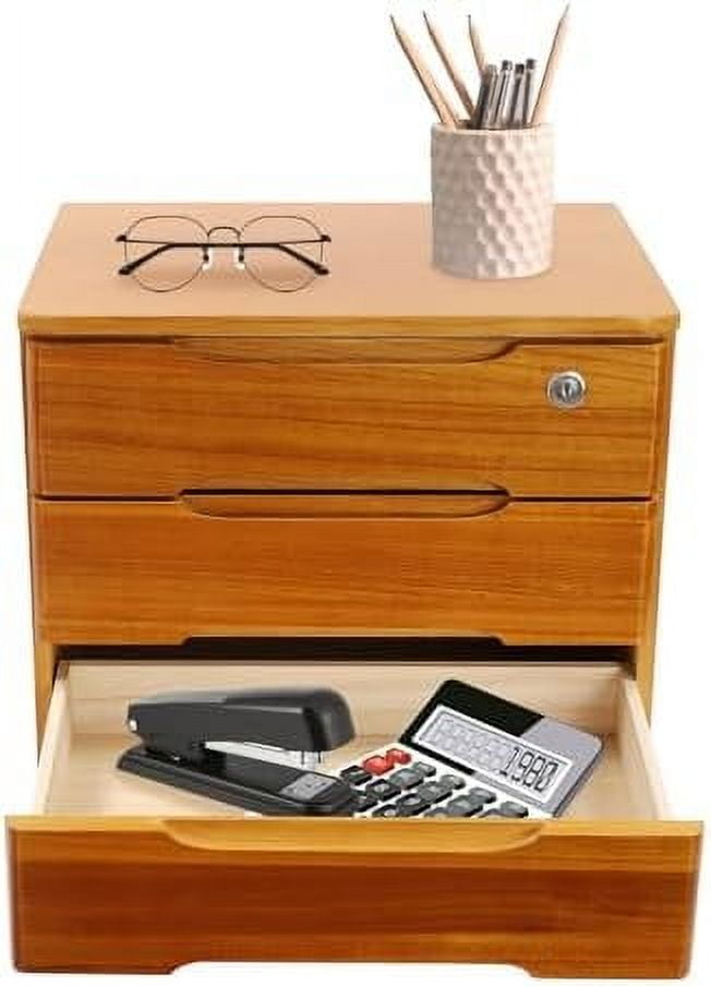 Wooden Desk Organizer with Lockable Drawers, 3-Tier Countertop Storage ...