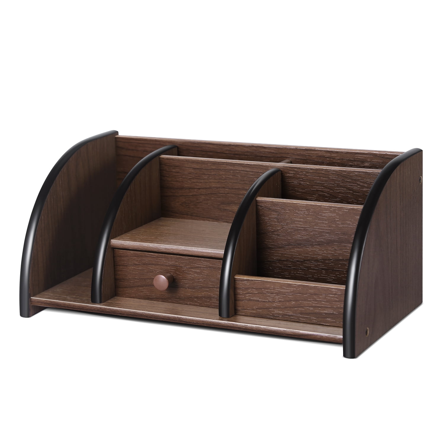 Wooden Desk Organizer w/ Drawer & Book End, Classic Wood Office ...