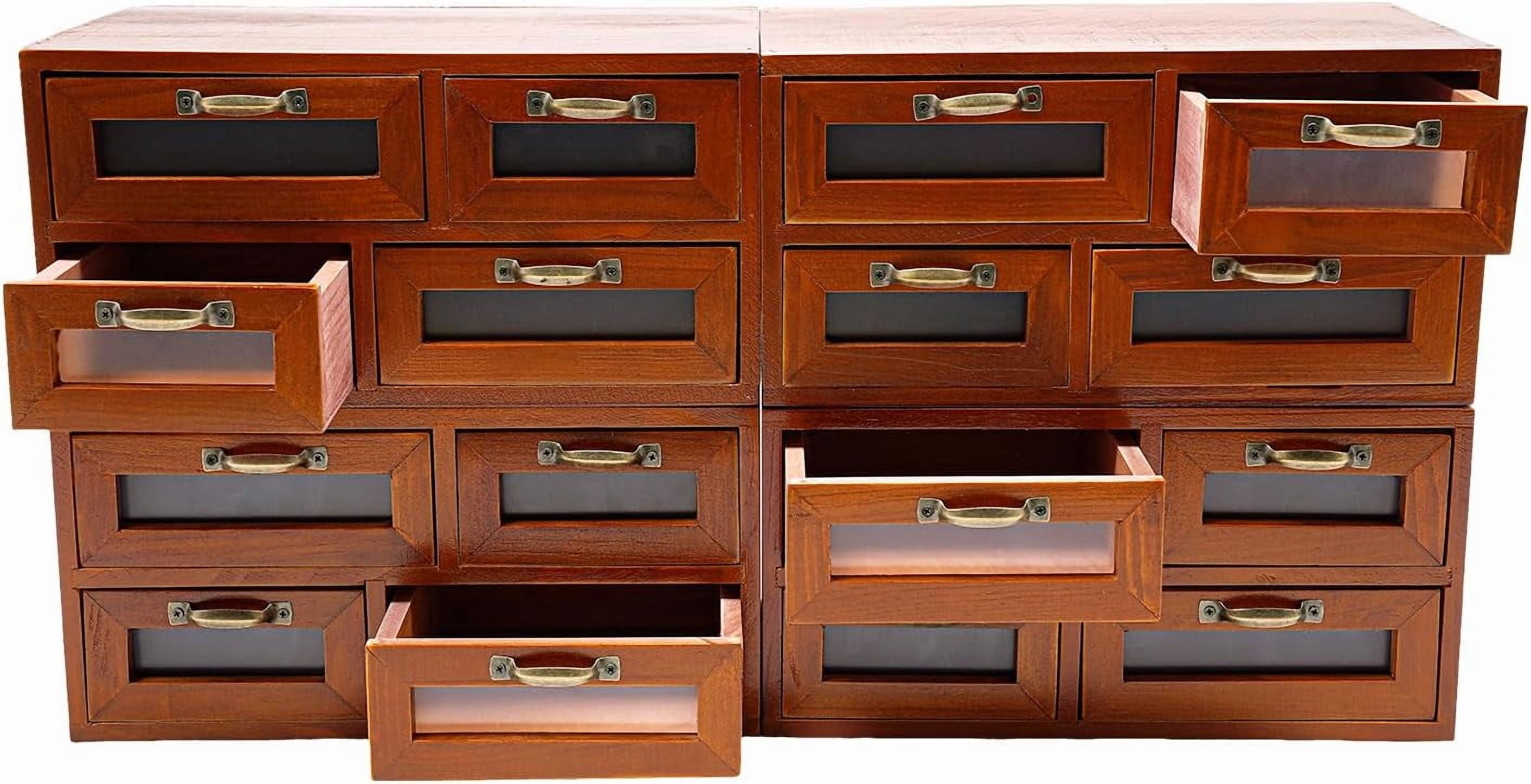 Wooden Desk Top Organizer Cabinet with 16 See-Through Drawers Desktop ...